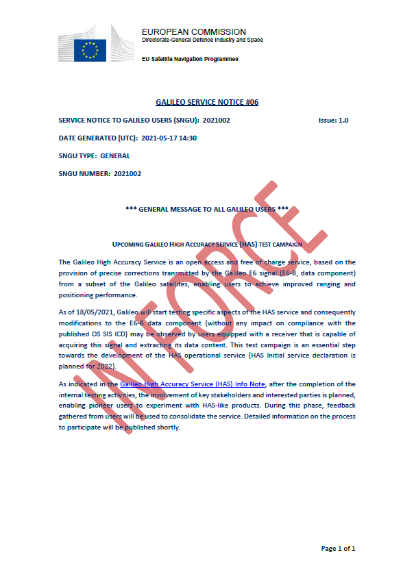 Service Notices | European GNSS Service Centre